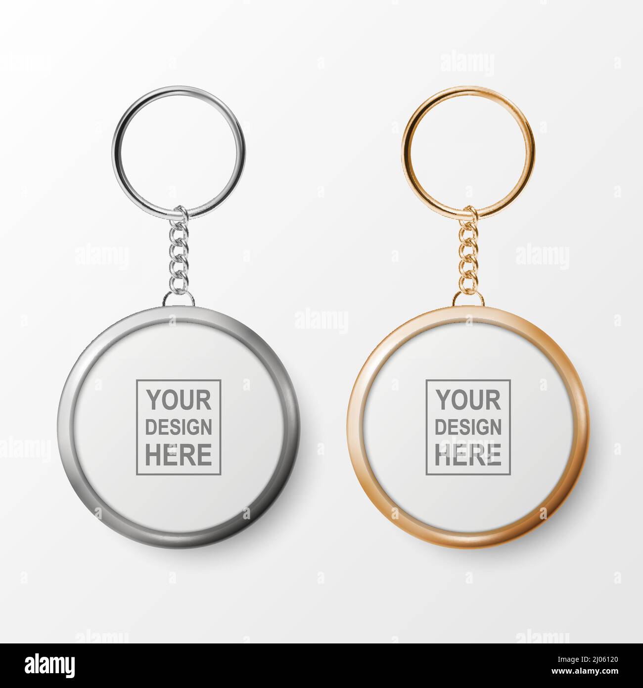 Vector 3d Realistic White Round Keychain, Silver and Golden Ring and ...