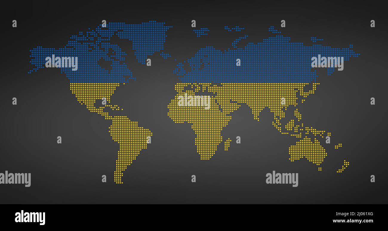 World dotted map with ukrainian Flag color. Pixel map of Ukraine ...
