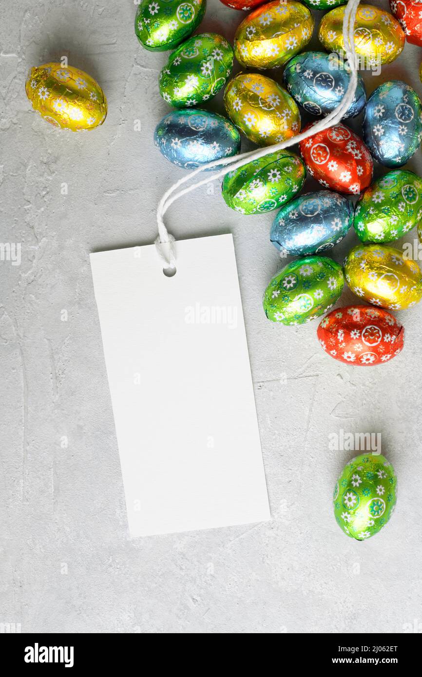 White rectangular Easter tag mockup with Happy Easter chocolate easter ...