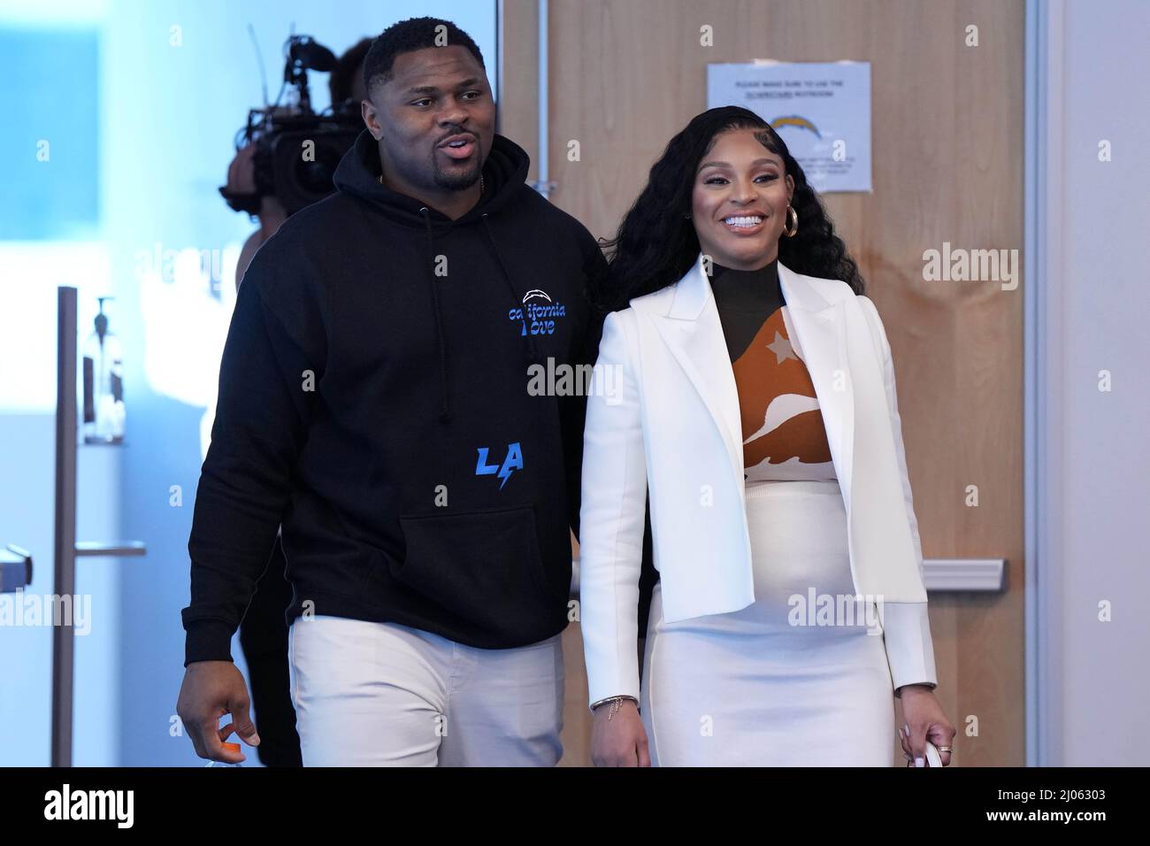 Los Angeles Chargers linebacker Khalil Mack (left) and girlfriend and ...