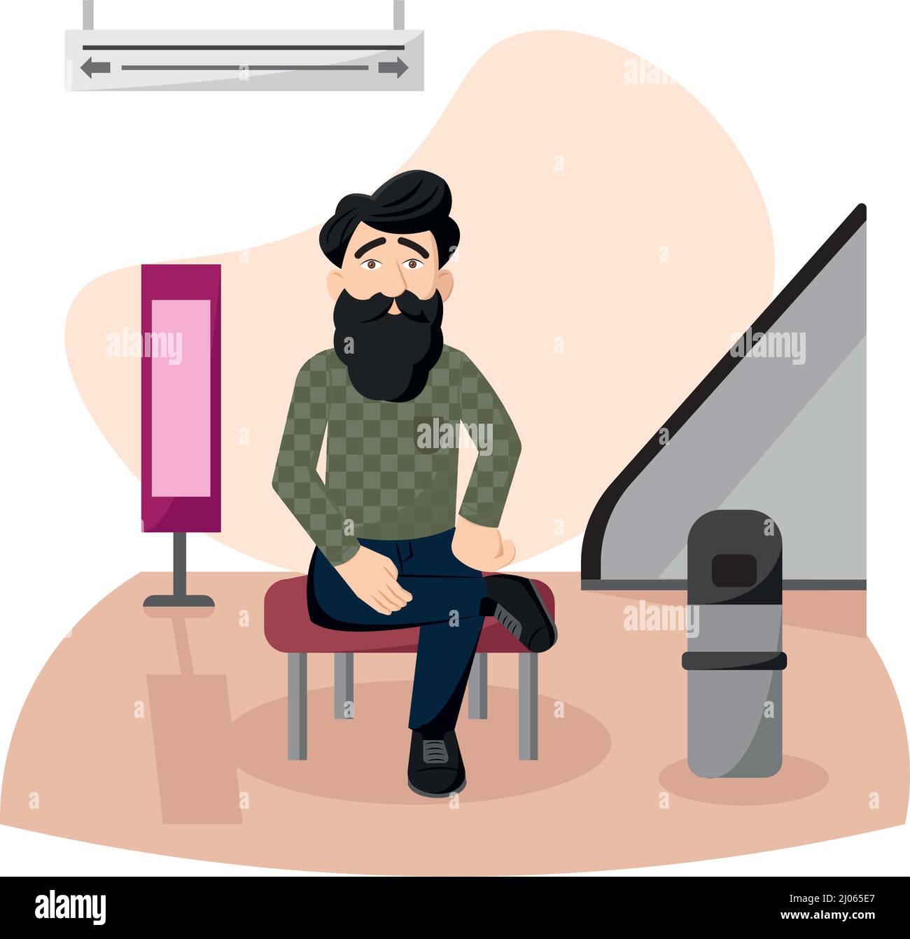 Happy hipster cartoon character with beard on a bench Vector Stock ...