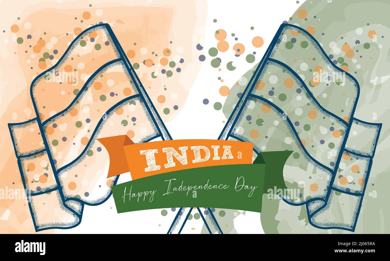 Pair of flags on a colored happy india independence day poster Stock ...