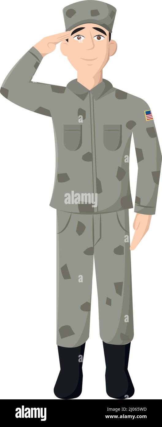 Isolated happy veteran soldier cartoon doing a salute Vector Stock ...