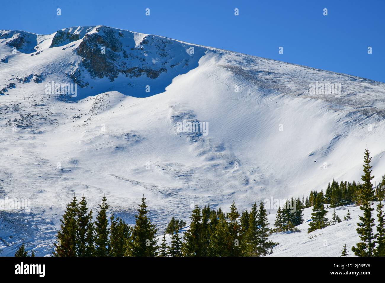 Breathtaking view to Breckenridge Resort peak, Colorado. Sunny day with ...
