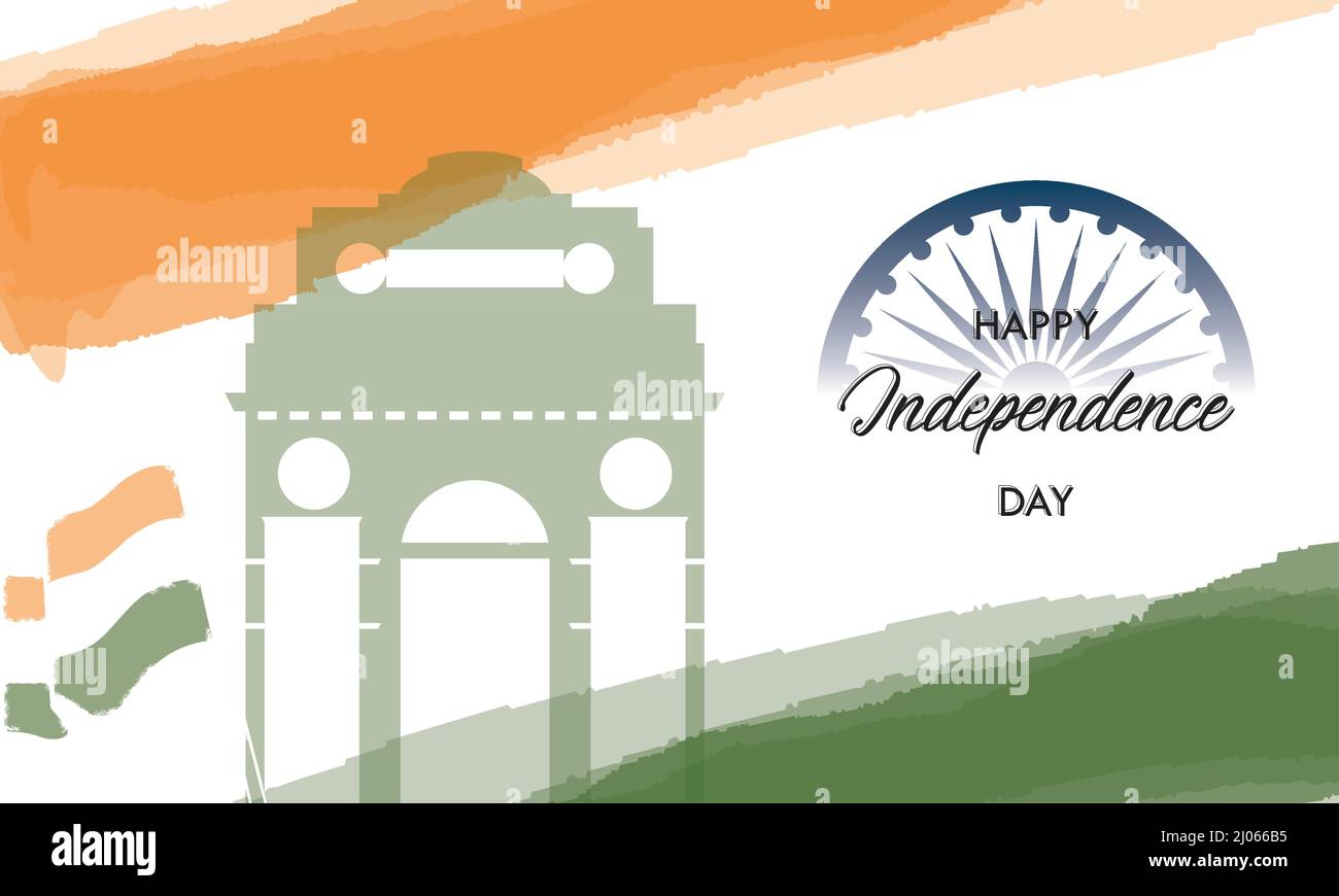 Outline of the Indian gate Arc on a colored happy india independence ...