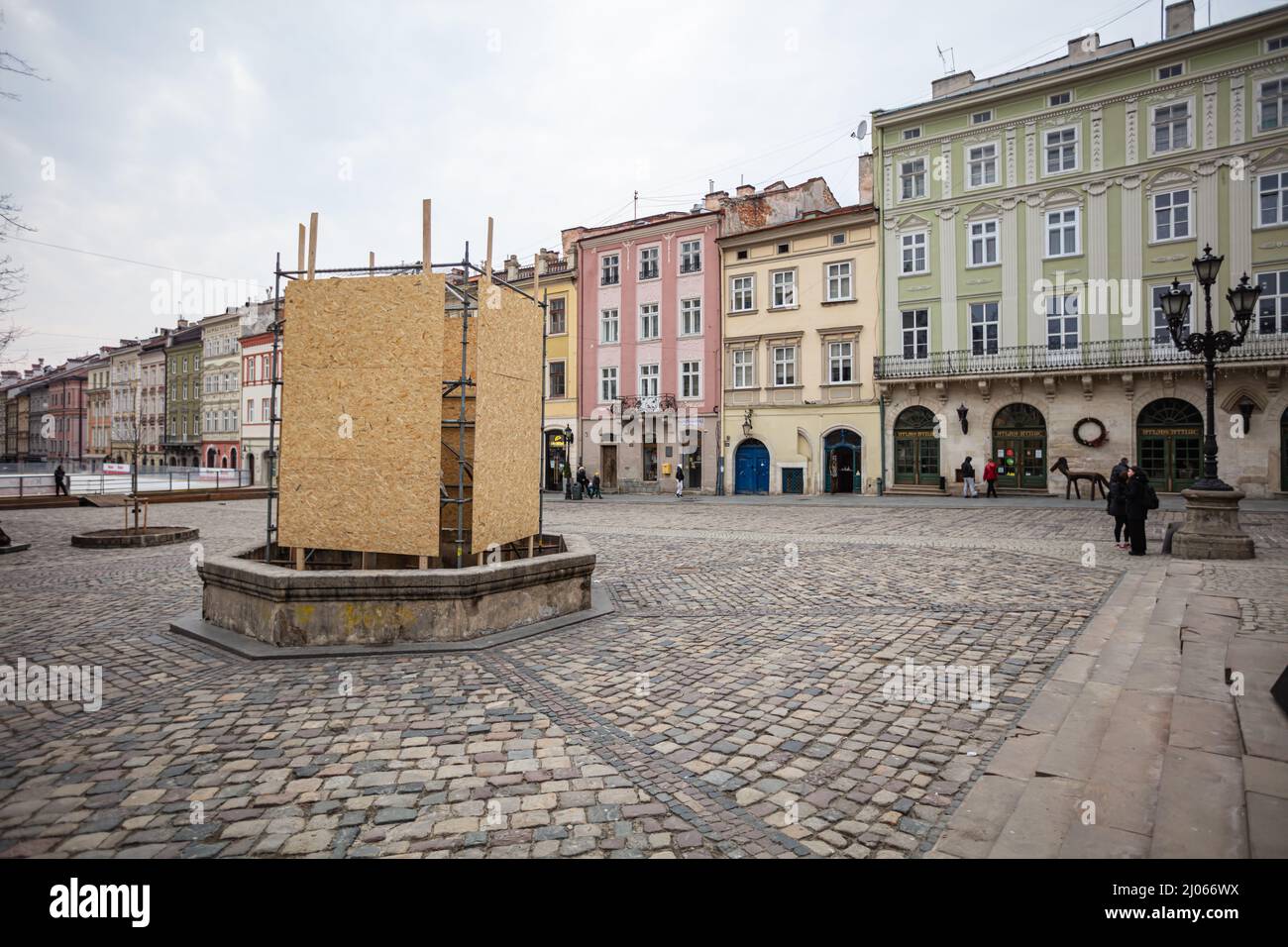 Lviv, Ukraine - March 16, 2022: Protection of architectural monuments ...