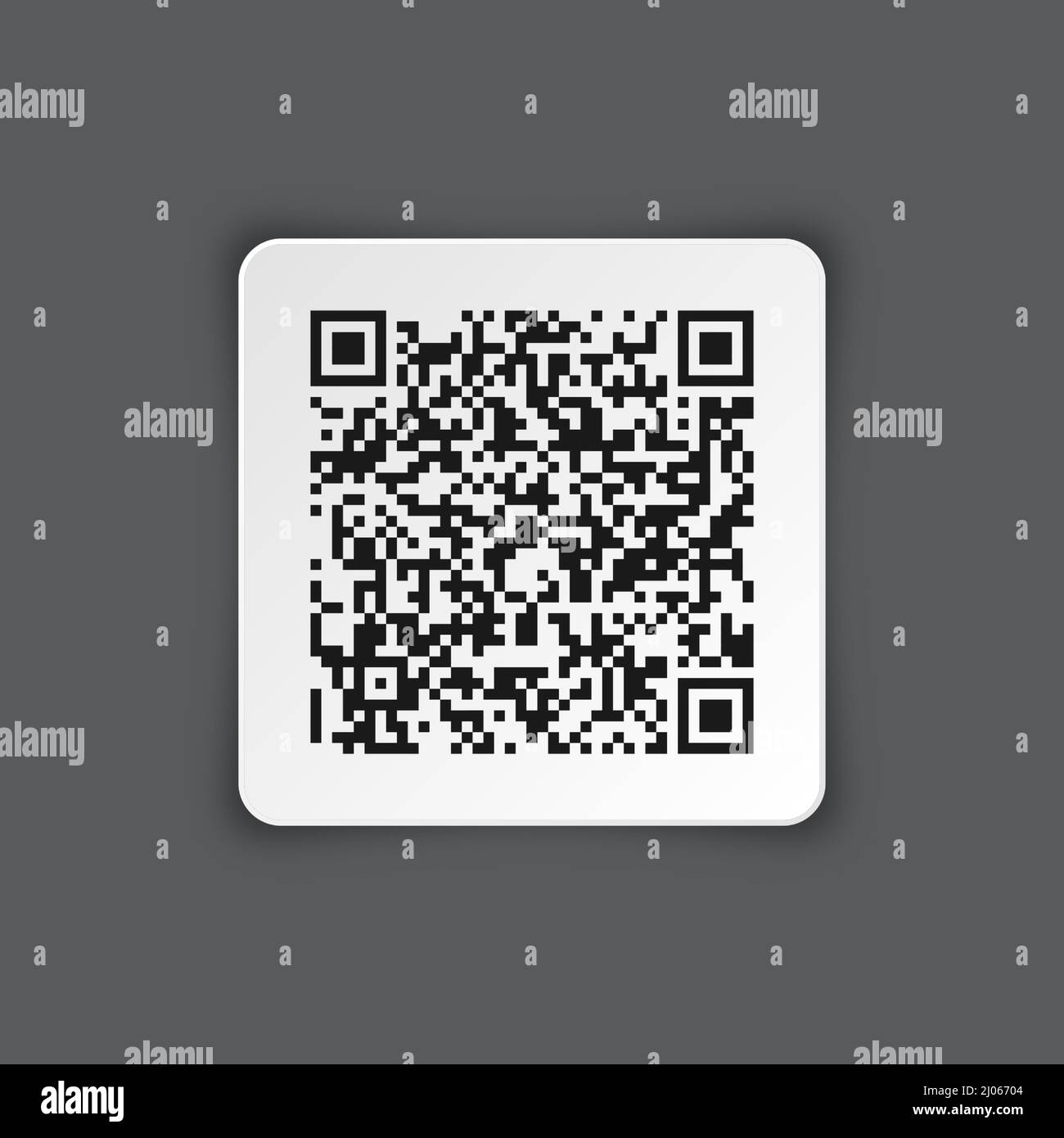 Realistic QR code sticker on gray background. Identification tracking ...