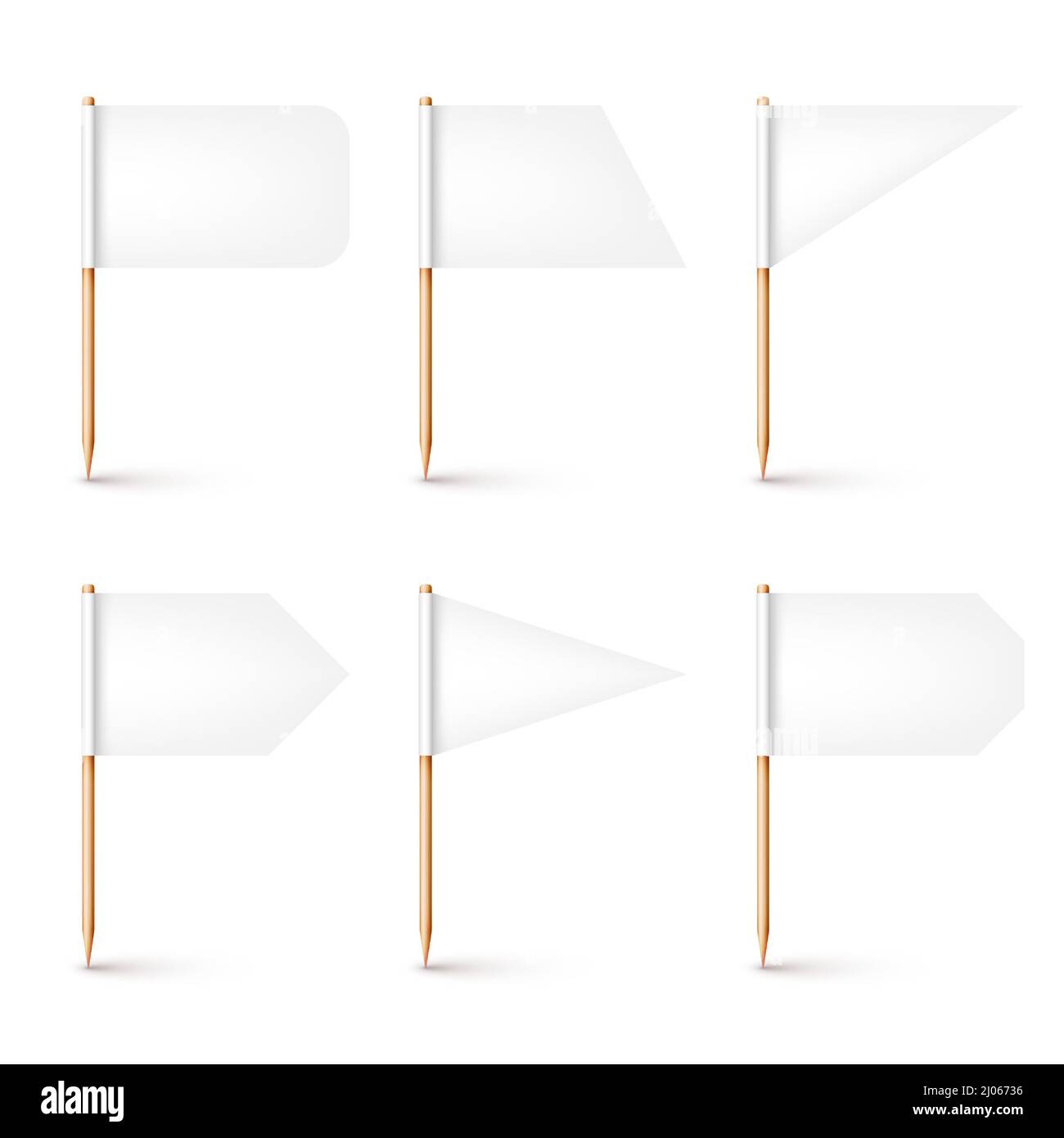 Realistic various toothpick flags. Wooden toothpicks with white paper ...