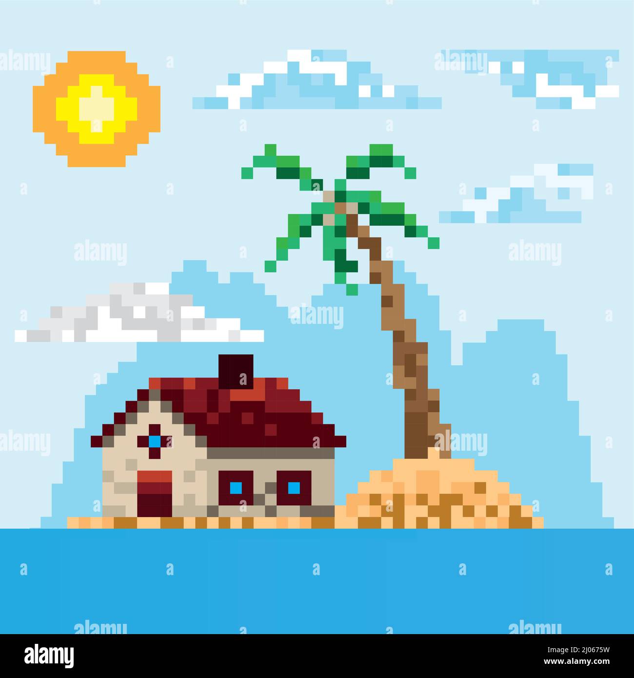 pixelated beach seascape beauty scene Stock Vector Image & Art - Alamy