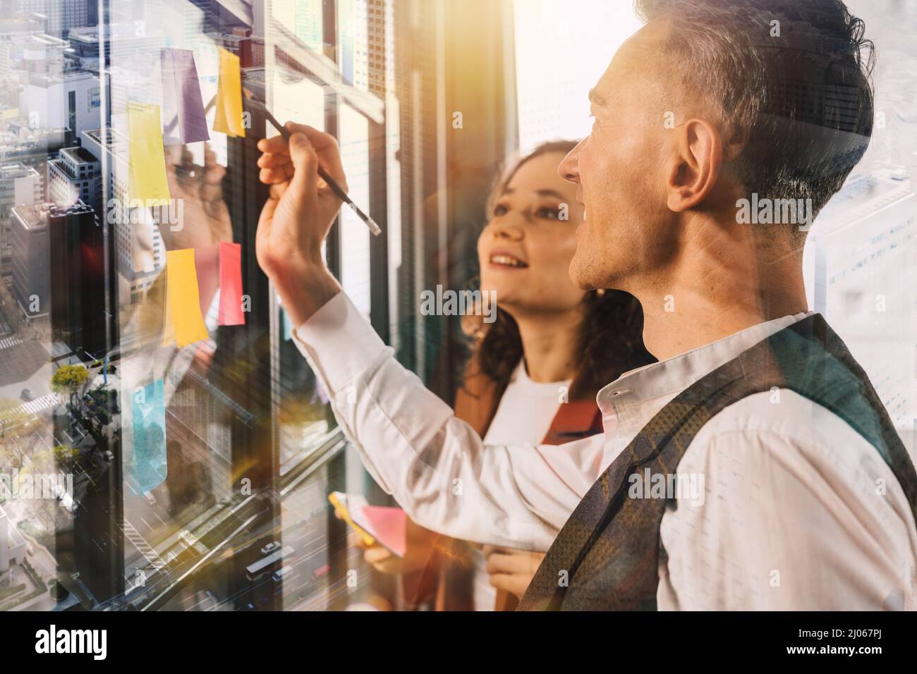 Business people work together as teamwork and partner with sticker ...