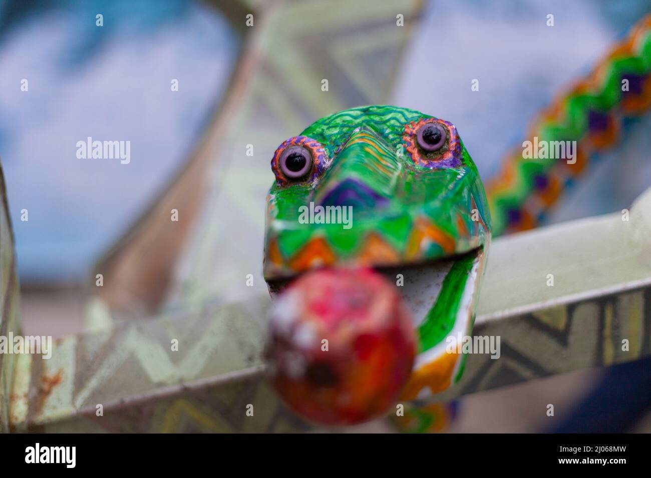 Figure of snake made of wood. Details of park. Object for decoration ...