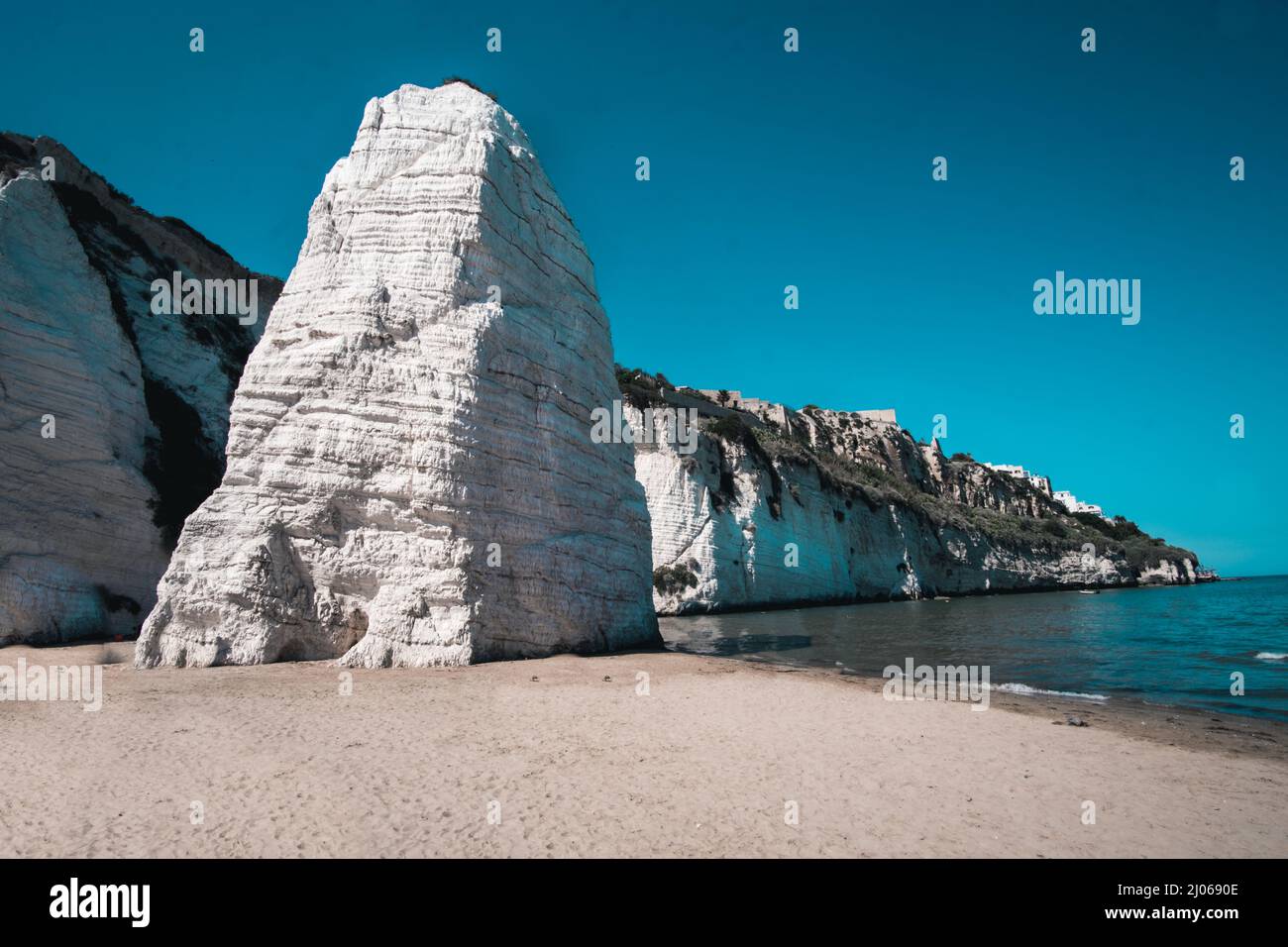 Beautiful view of The Pizzomunno, a large white rock monolith in ...