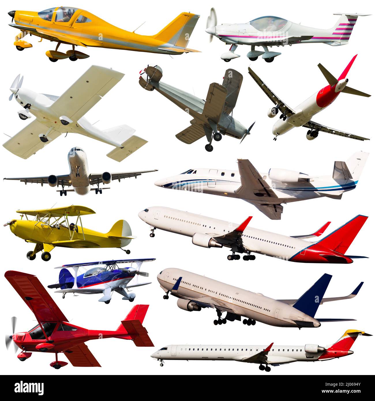 Image of different sports and passenger aircrafts on white background ...