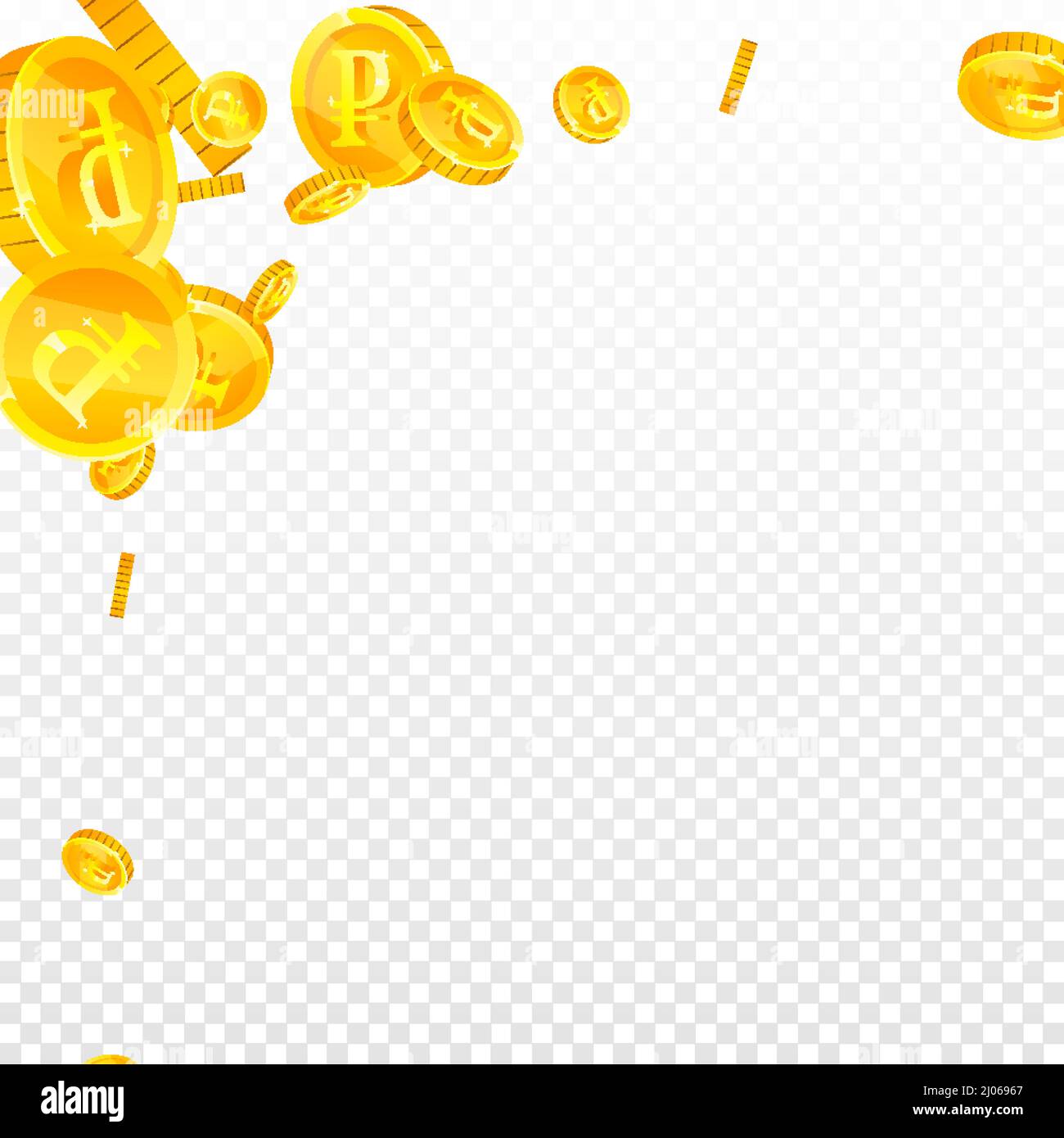Russian ruble coins falling. Admirable scattered RUB coins. Russia ...