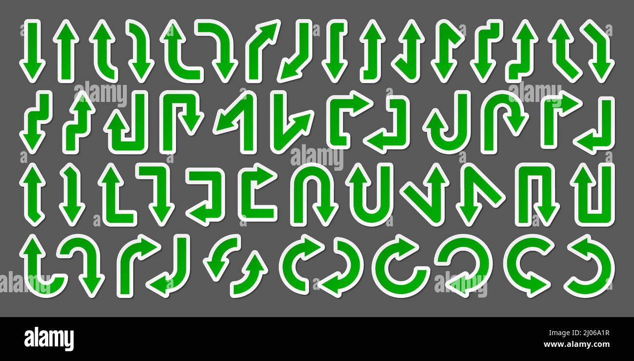 Colorful arrow stickers set. Green pointers collection. Simple arrows ...
