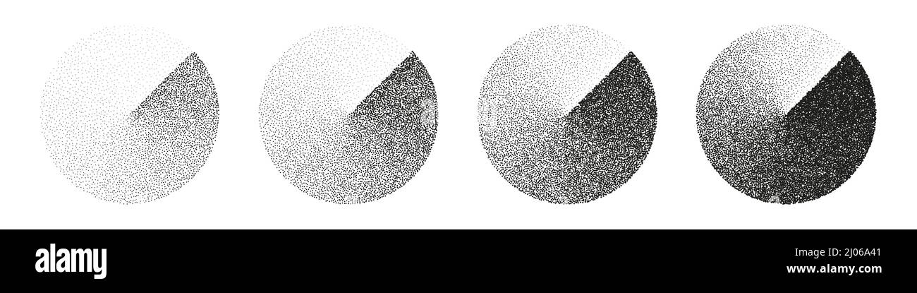 Round shaped dotted objects, stipple elements. Fading gradient ...