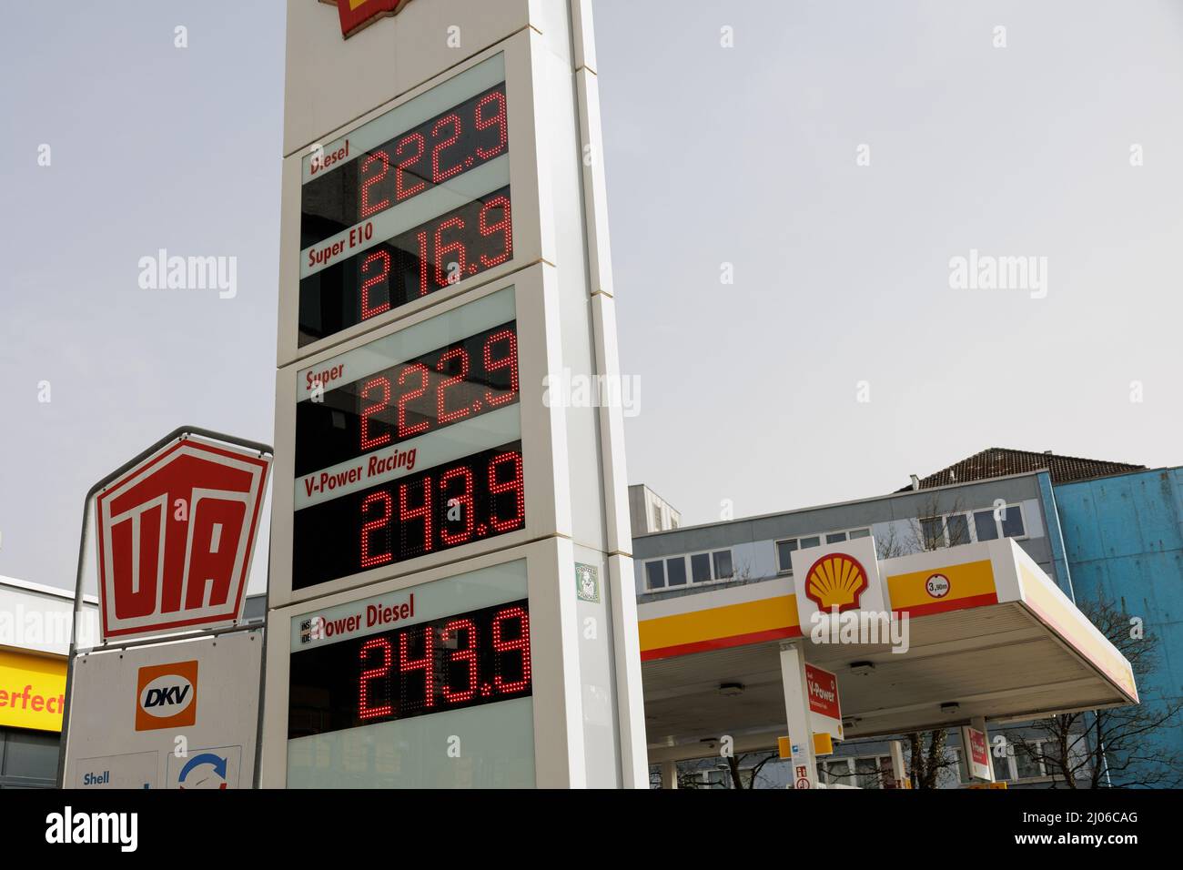 A petrol station in Munich, Germany displays the current price of fuel ...