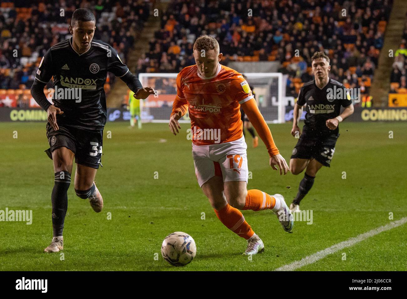 Shayne Lavery #19 of Blackpool in action during the game Stock Photo ...