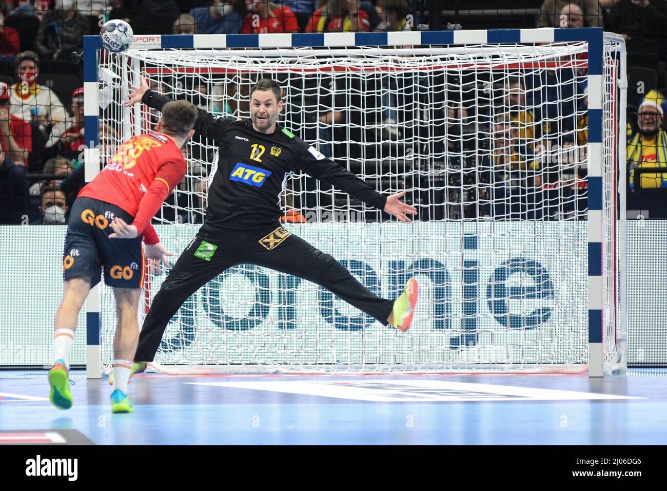 Goalkeeper Andreas Palicka (Sweden) with the save against Spain. EHF ...