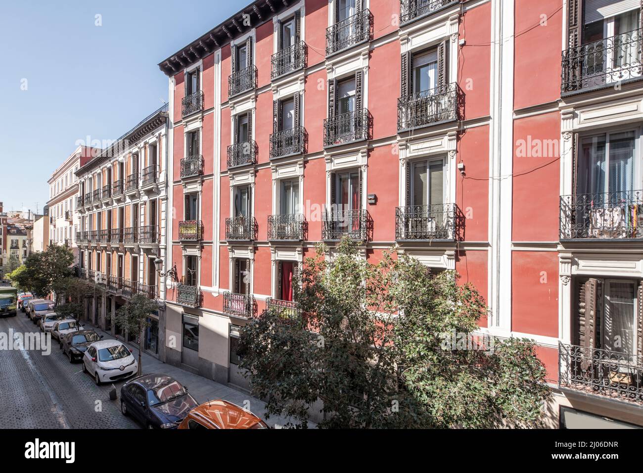 facade of urban residential houses of vintage buildings in a central ...