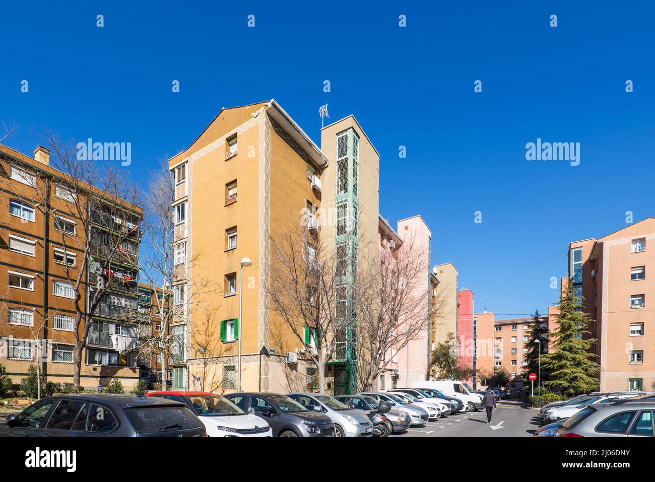 facade of urban residential houses of buildings painted in different ...