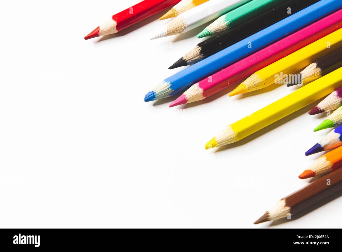 Colored pencils and white paper. Children's creativity. Template for ...