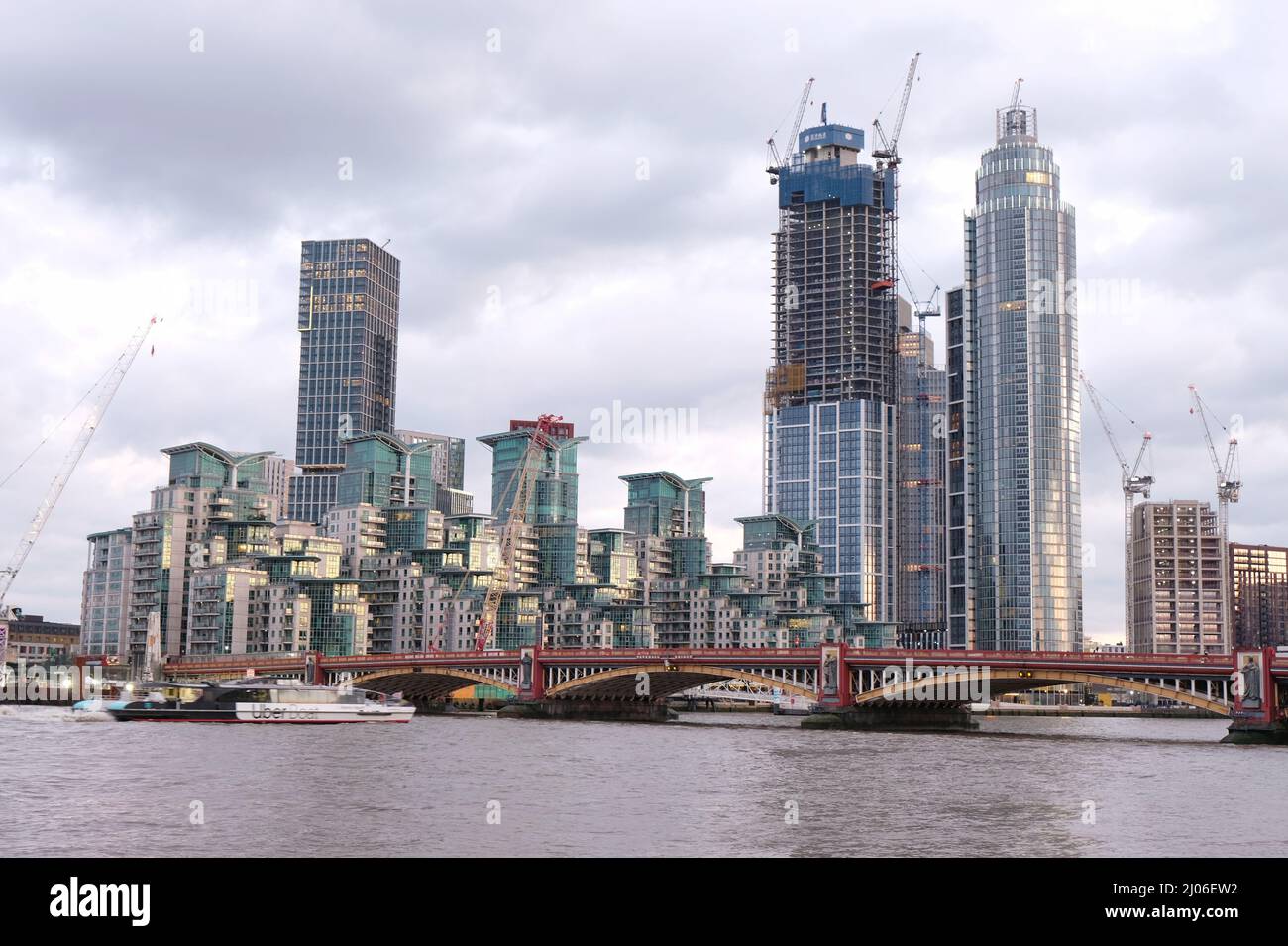 London, UK. A view of St George Wharf Tower and Vauxhall Bridge from ...