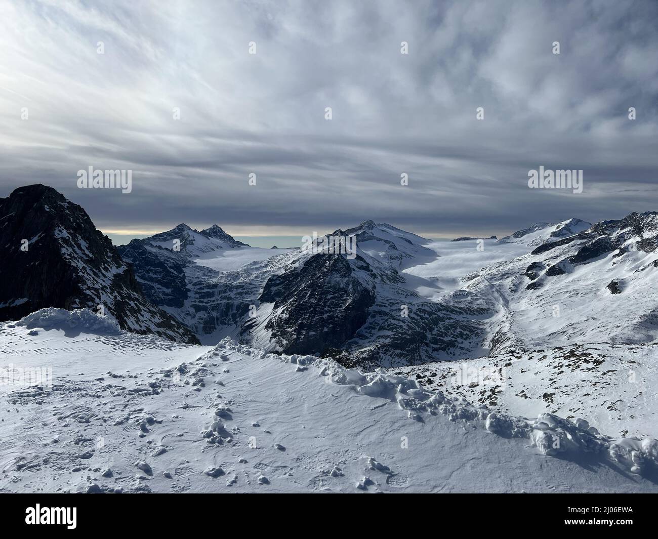 Chilling view of snow-covered mountains during winter in Passo Tonale ...