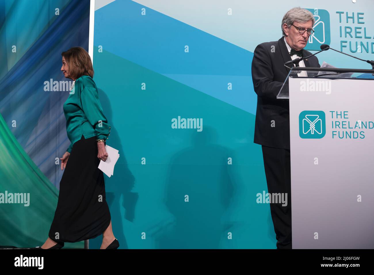 U.S. Speaker of the House Nancy Pelosi walks out of the podium after ...