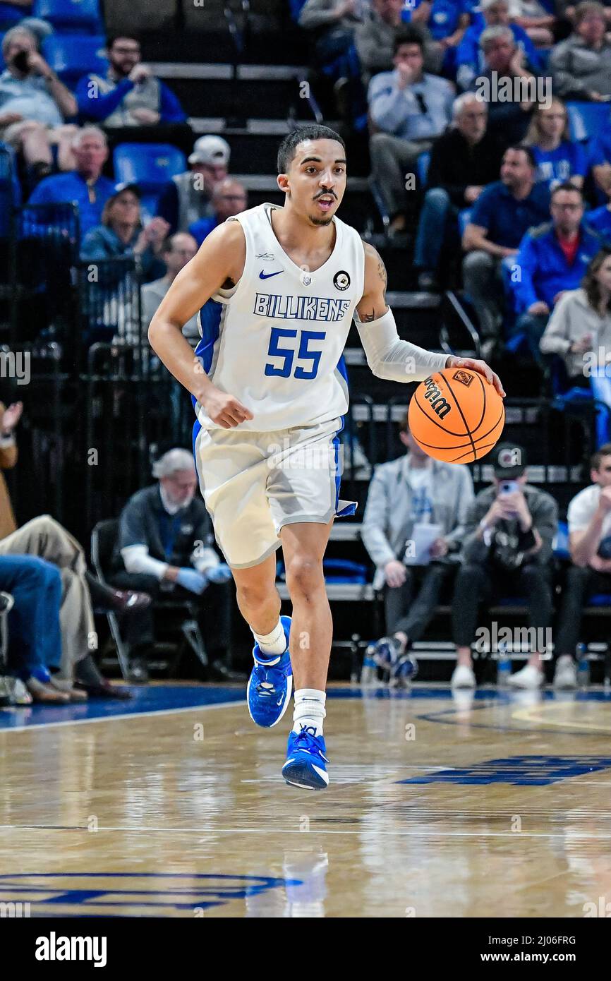 March 16, 2022: Saint Louis Billikens guard DeAndre Jones (55) brings ...
