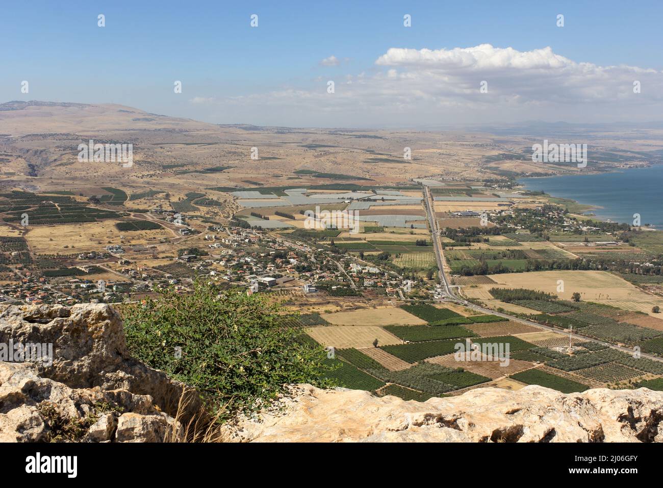Israeli Highway 90 extends northward through the town of Migdal, Israel ...