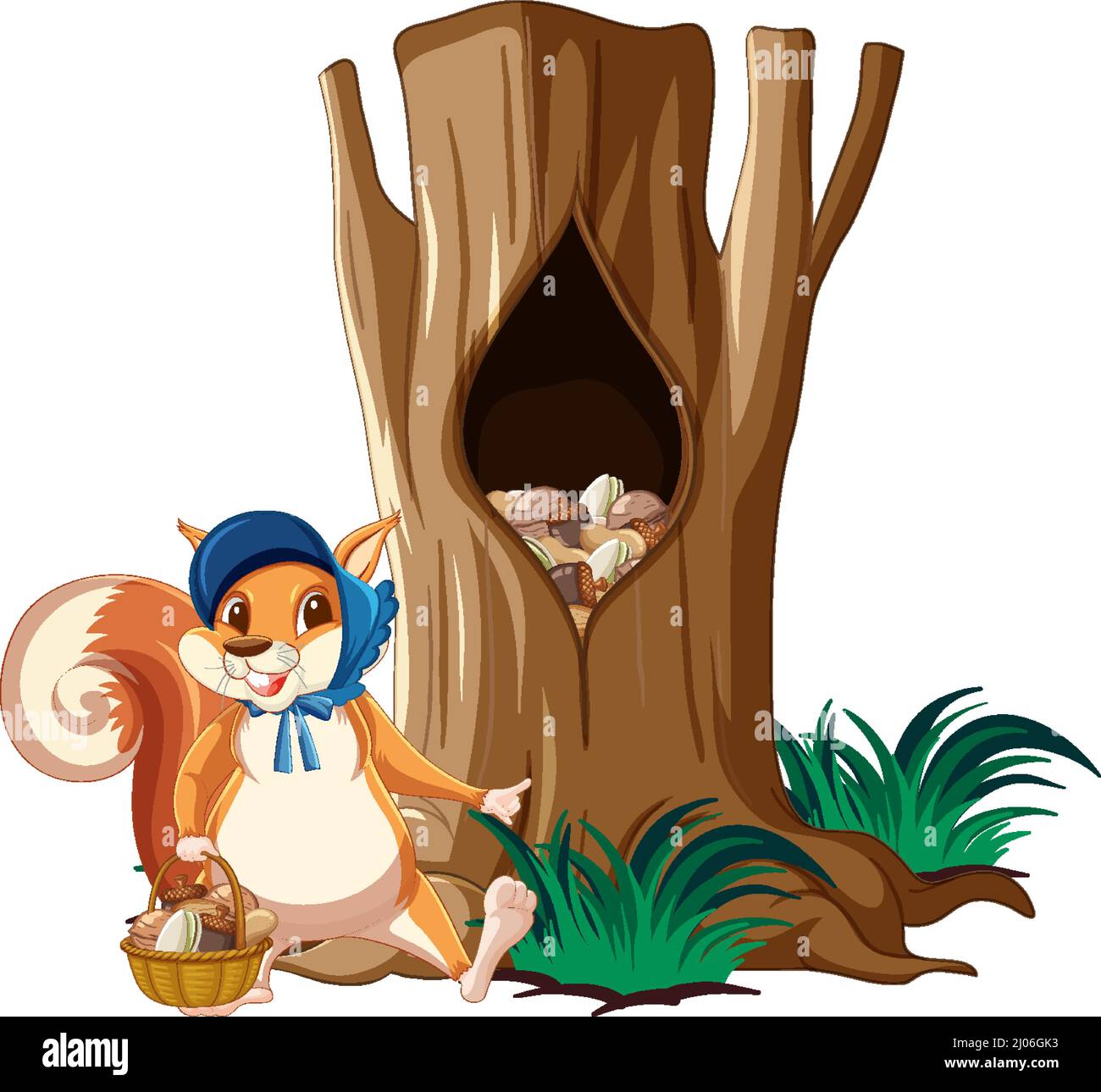Cute squirrel collecting nuts illustration Stock Vector Image & Art - Alamy