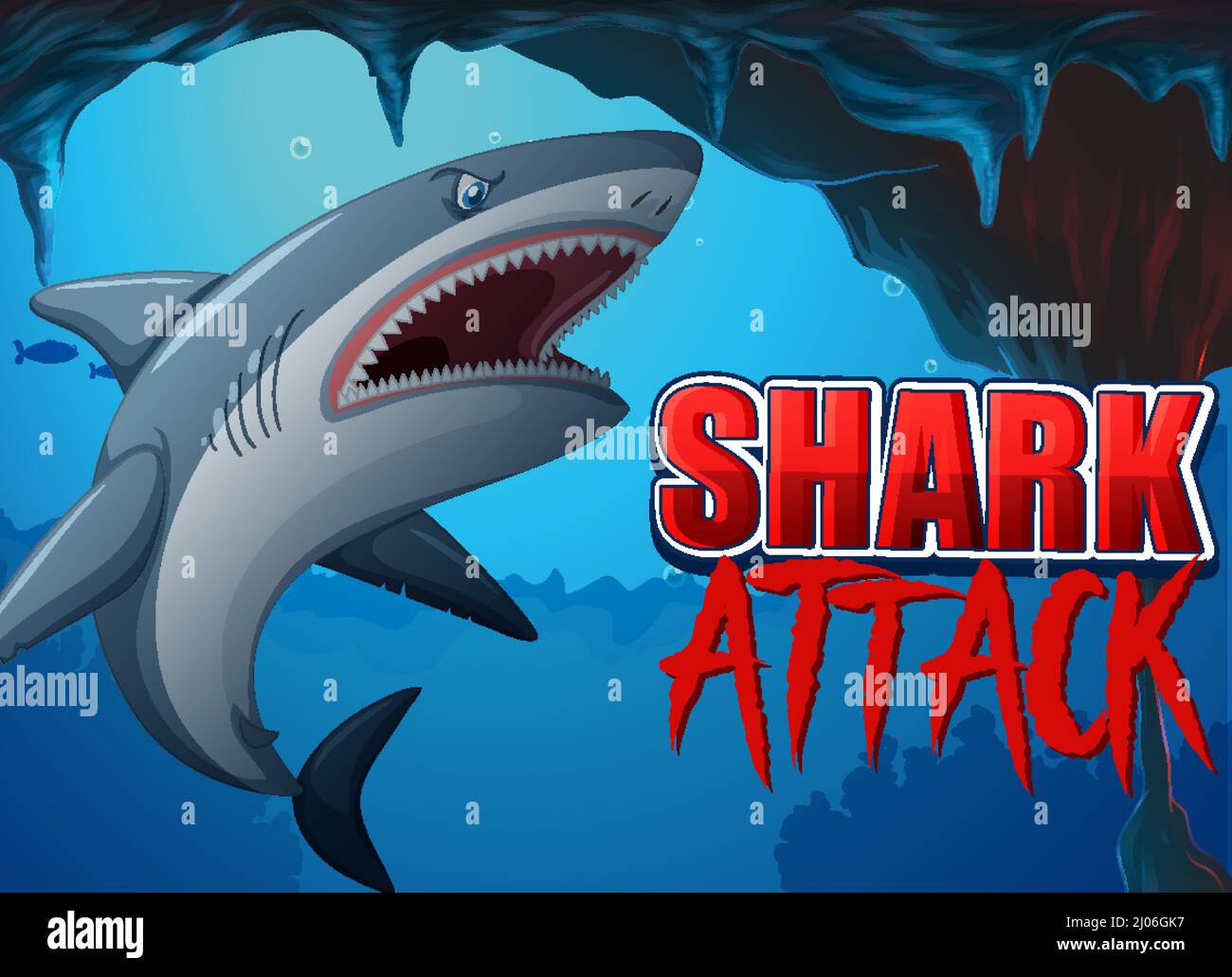 Aggressive shark underwater deep sea background illustration Stock ...