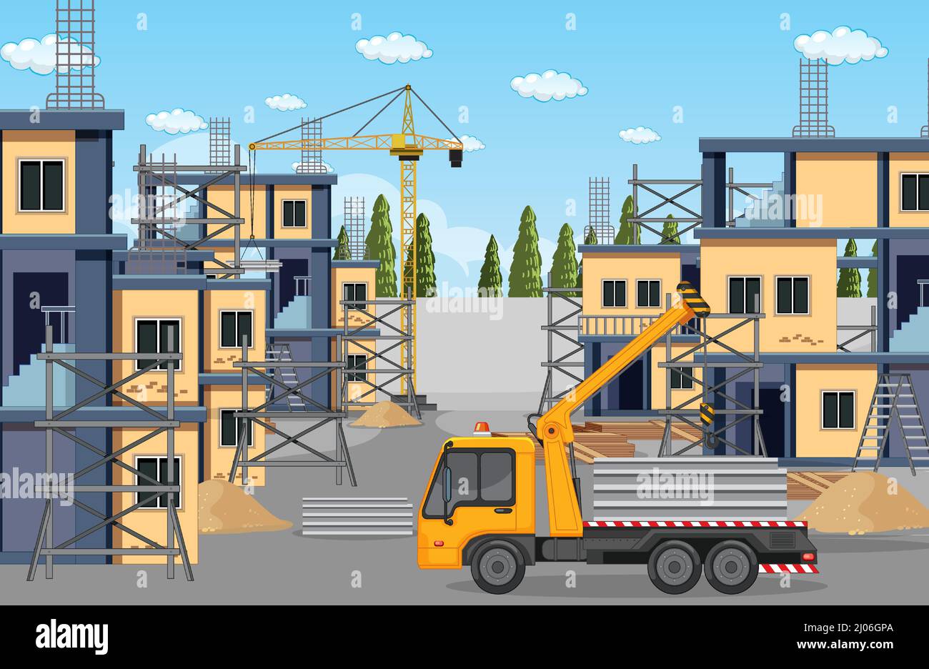 Scene of building construction site illustration Stock Vector Image ...
