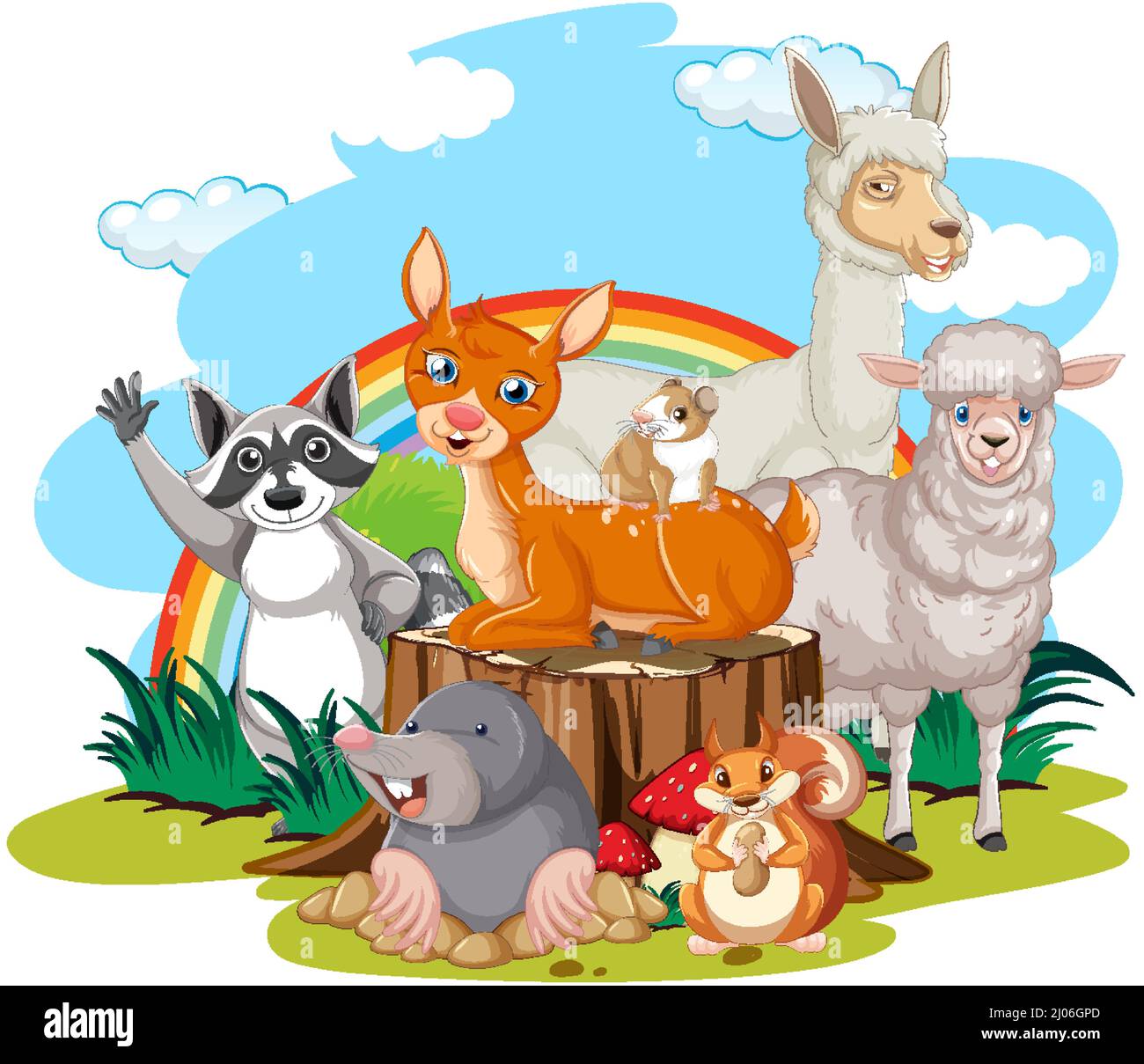Scene with many animals in garden illustration Stock Vector Image & Art ...