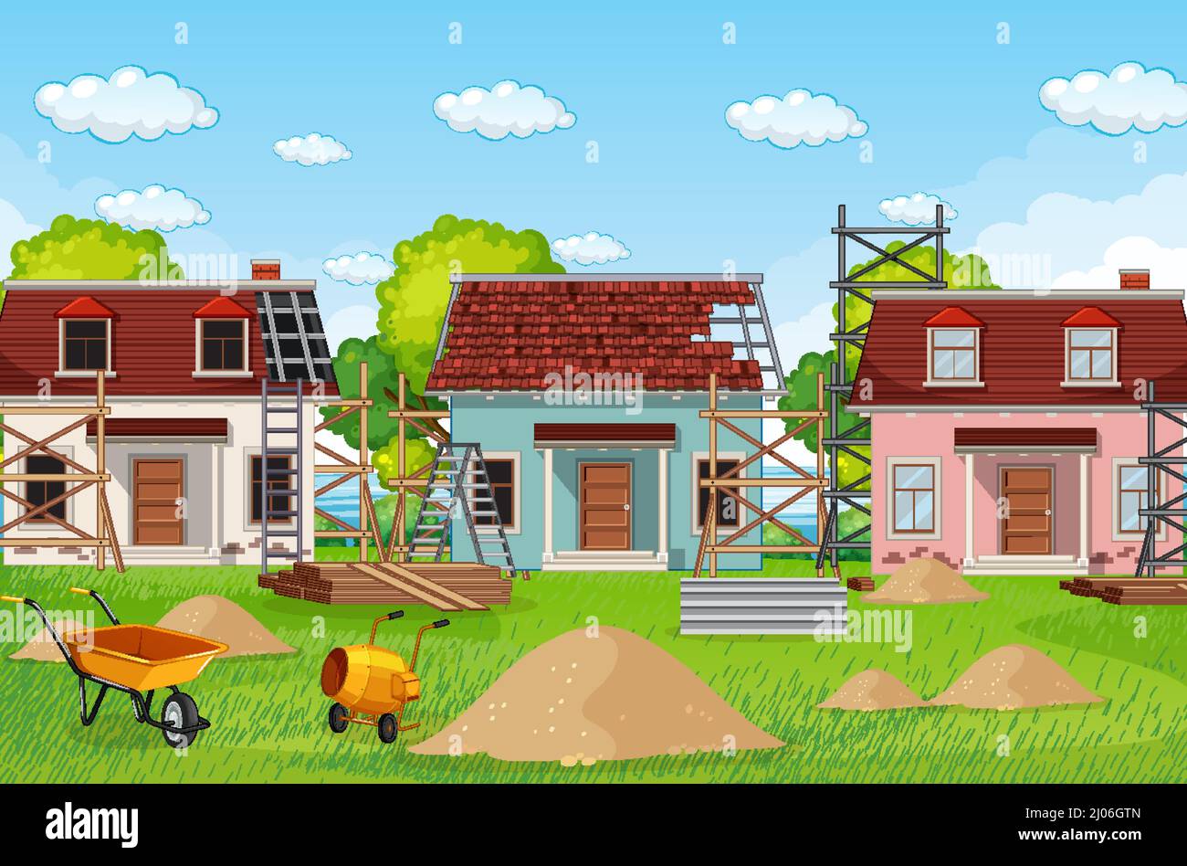 Cartoon scene of building construction site illustration Stock Vector ...