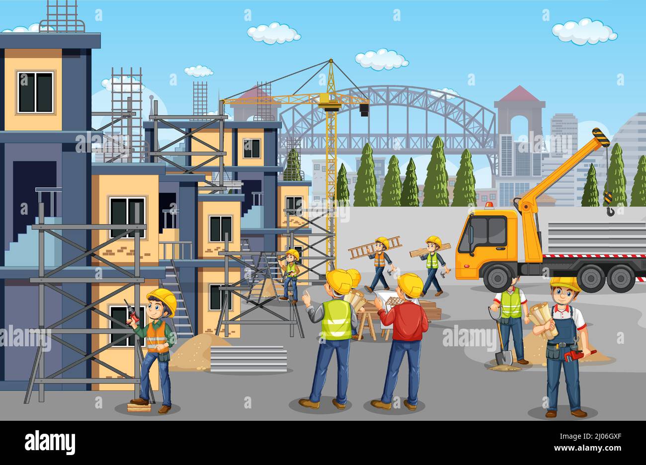 Scene of building construction site illustration Stock Vector Image ...