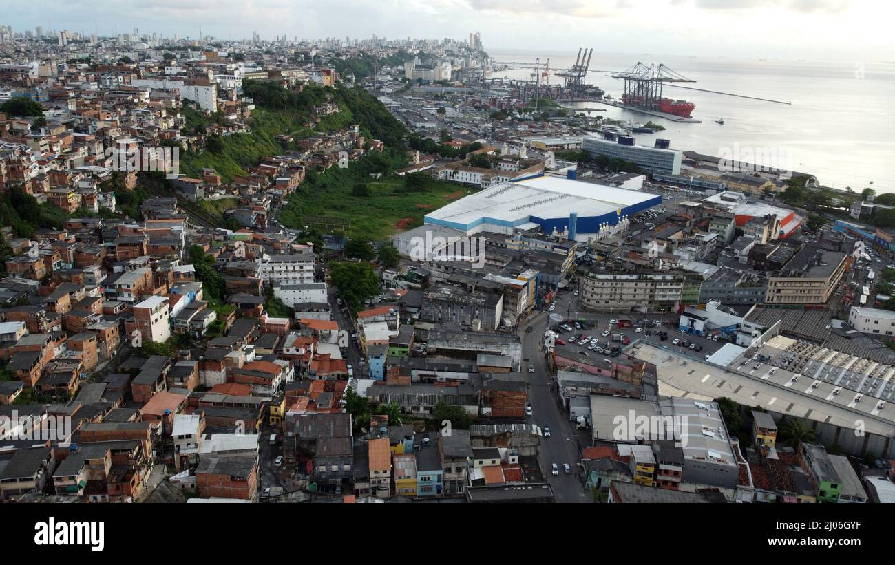 salvador, bahia, brazil - march 16, 2022: Aerial view of favelas in the ...