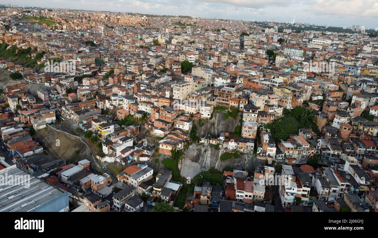 salvador, bahia, brazil - march 16, 2022: Aerial view of slum dwellings ...