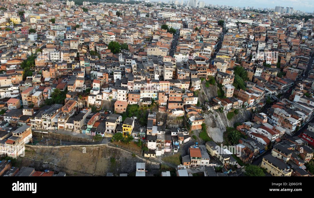 salvador, bahia, brazil - march 16, 2022: Aerial view of slum dwellings ...