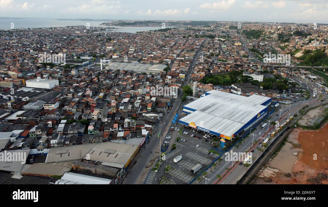 salvador, bahia, brazil - march 16, 2022: Aerial view of favelas in the ...