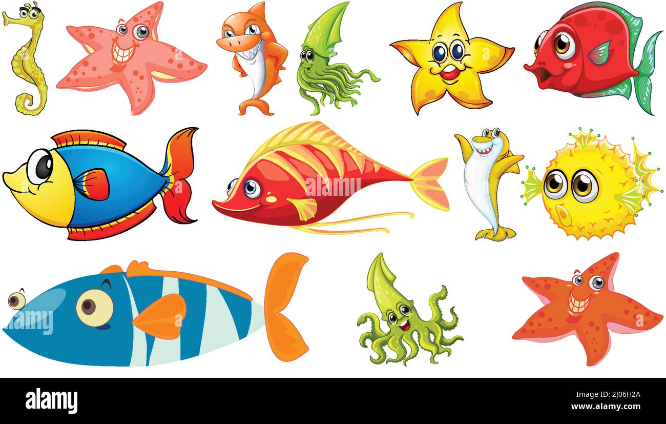 Sea animals cartoon collection illustration Stock Vector Image & Art ...