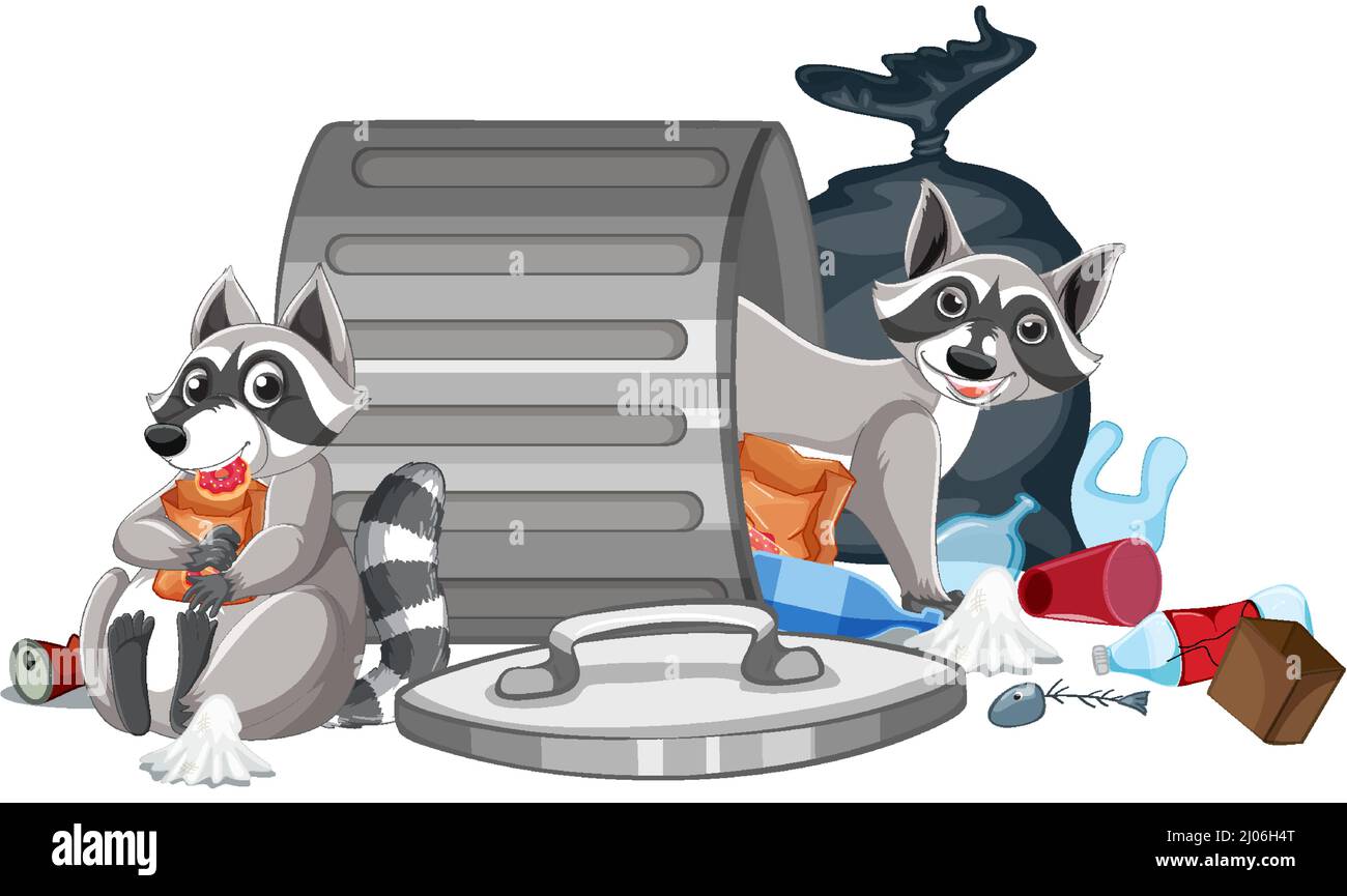 Two raccoon eating food from the trash illustration Stock Vector Image ...