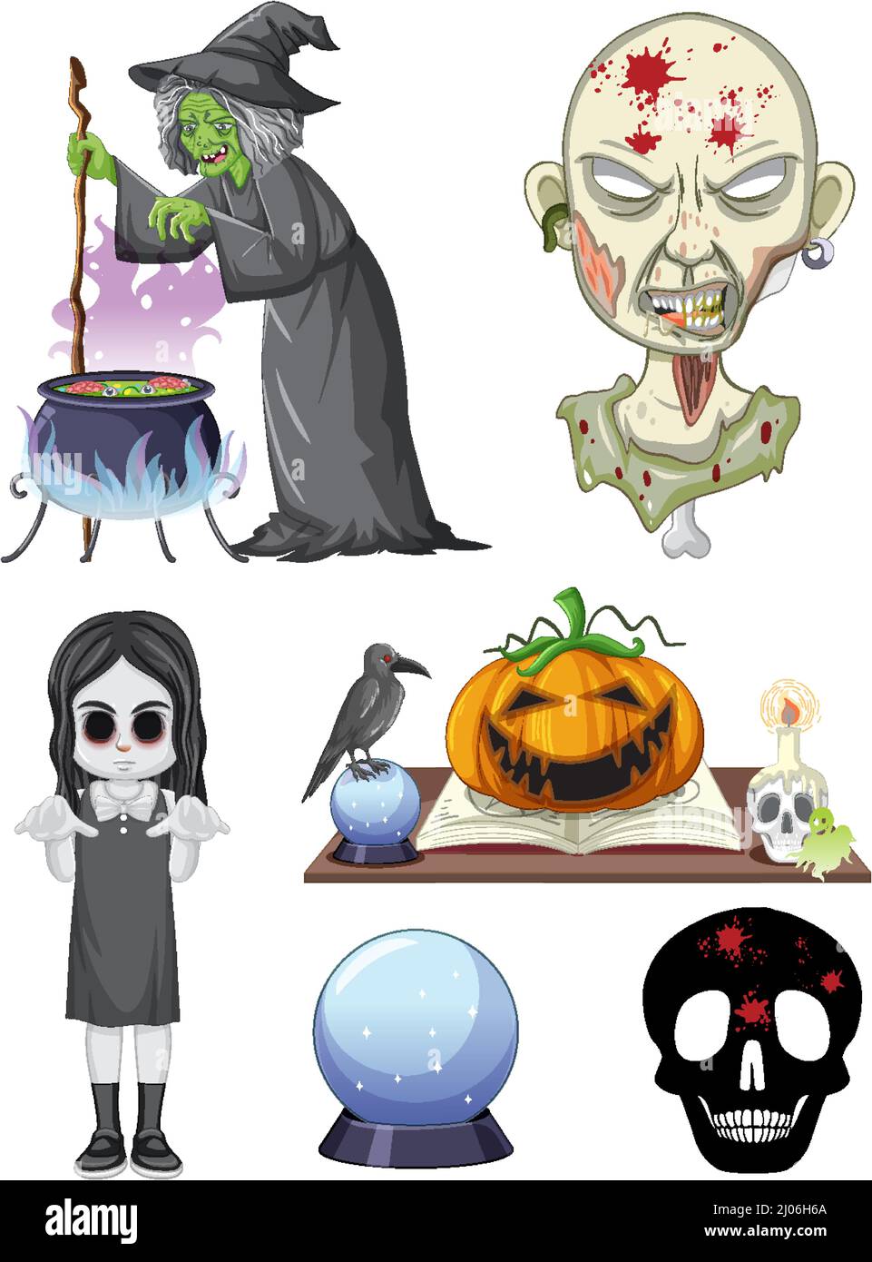Halloween theme with zombie and witch illustration Stock Vector Image ...