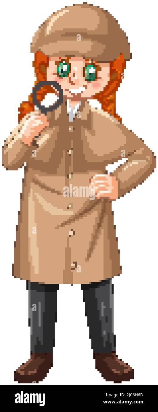Female detective wearing brown overcoat and hat illustration Stock ...