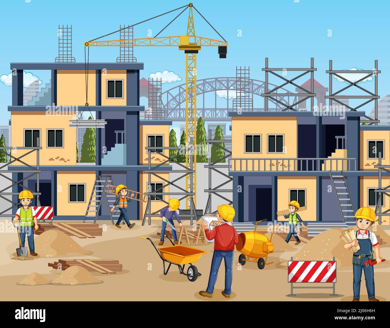 Scene of building construction site illustration Stock Vector Image ...