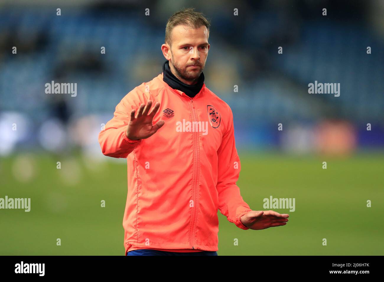 London, UK. 16th Mar, 2022. Jordan Rhodes #9 of Huddersfield Town warms ...