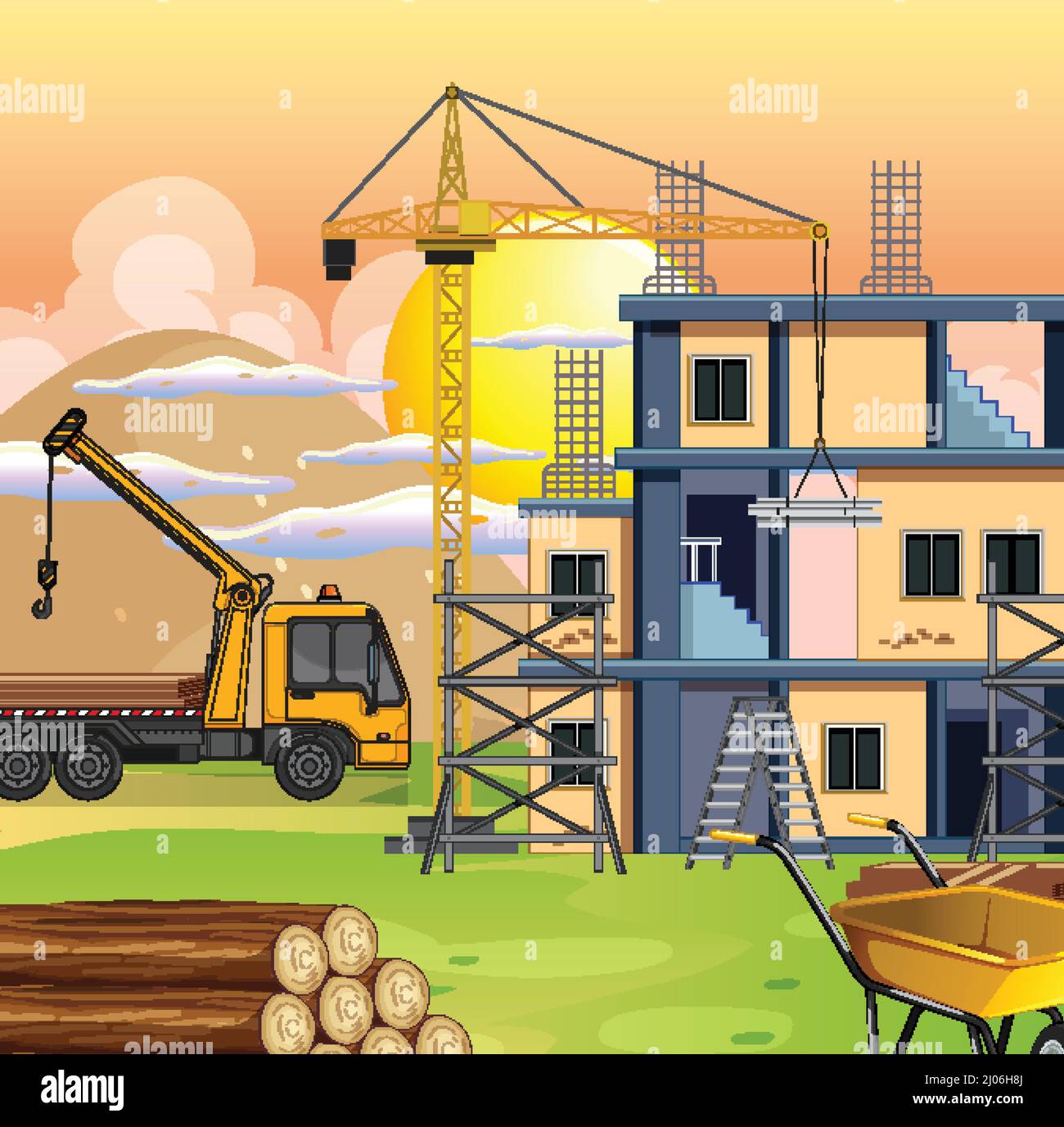 Scene of building construction site illustration Stock Vector Image ...
