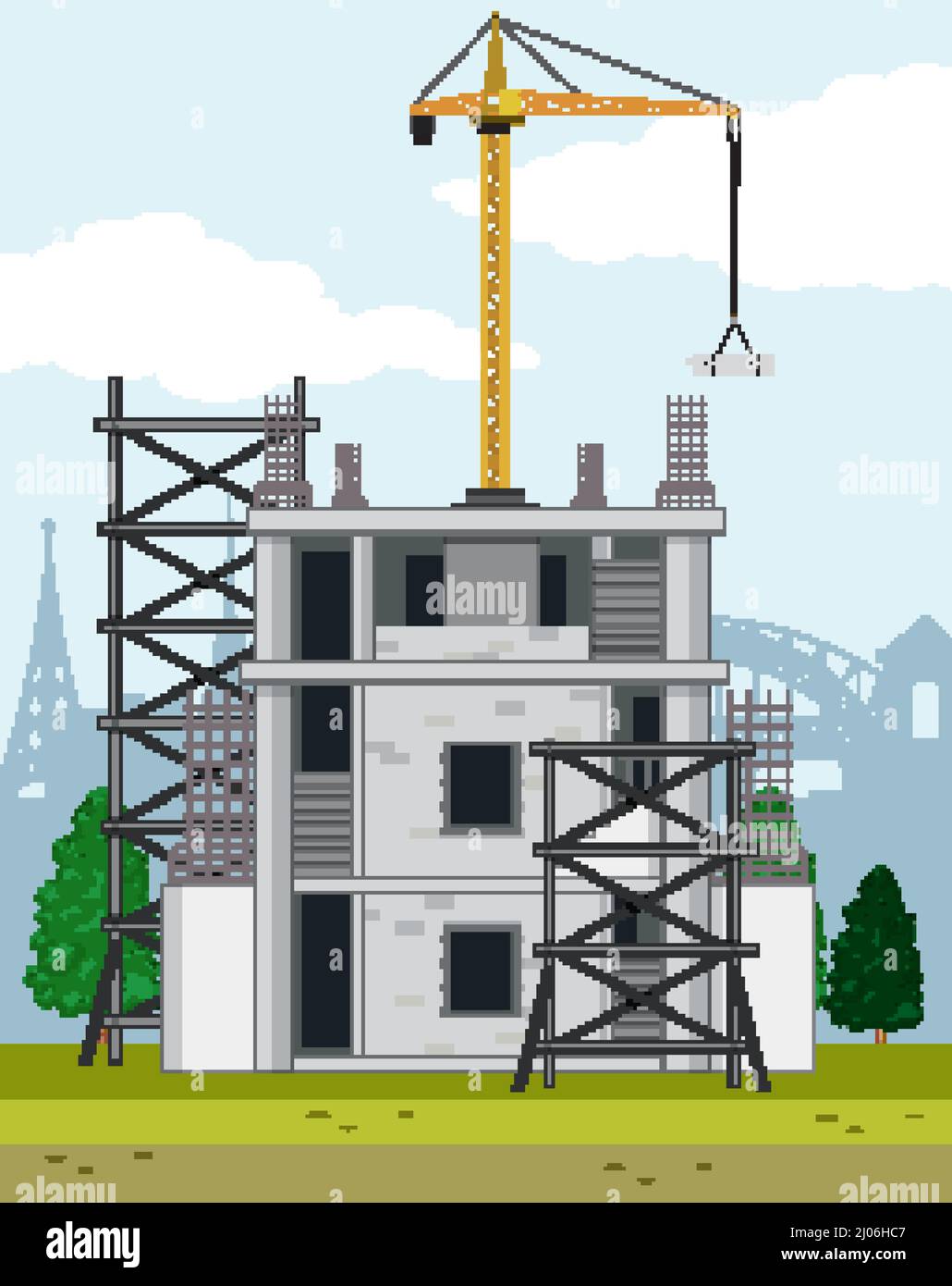 Cartoon scene of building construction site illustration Stock Vector ...