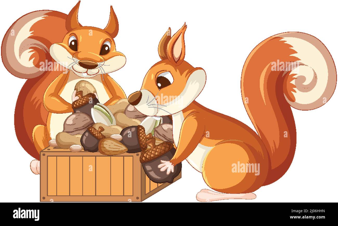 A squirrel eating nuts on white background illustration Stock Vector ...